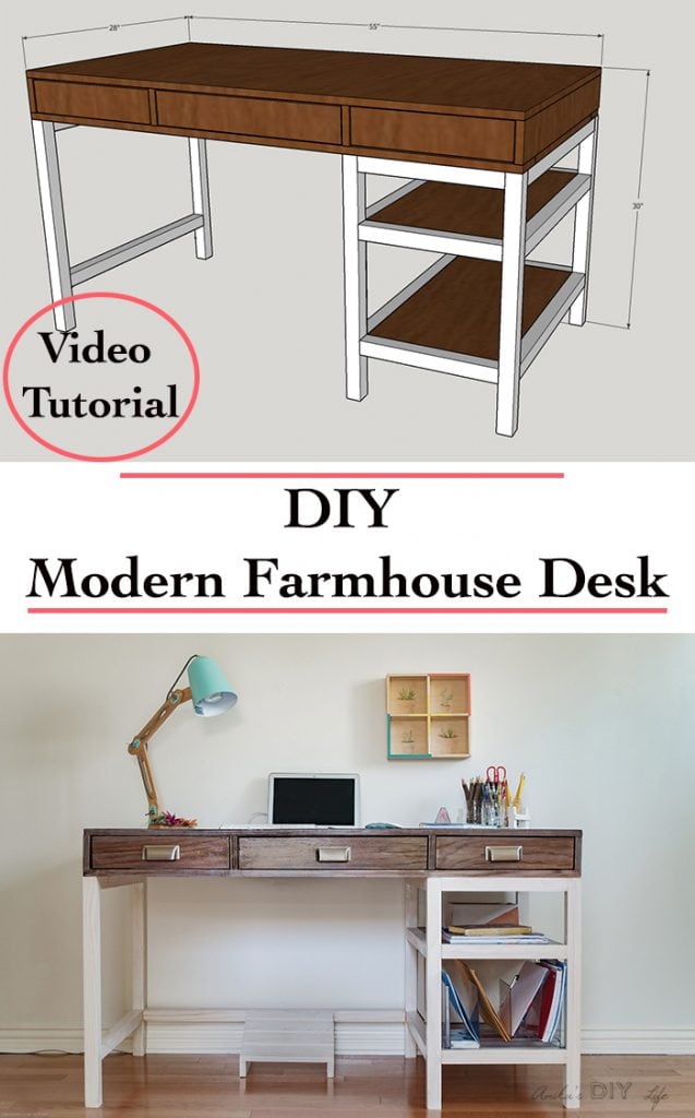 DIY Modern Farmhouse Desk (Plans And Video) - Anika's DIY Life