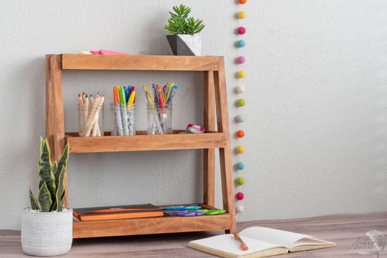 How To Build A Wooden DIY Tiered Organizer Shelf - Anika's DIY Life