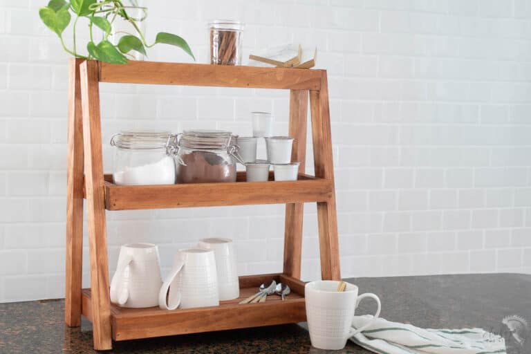 How To Build A Wooden DIY Tiered Organizer Shelf - Anika's DIY Life
